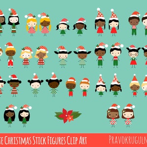 Cute Christmas Stick Figures Clipart, Children Clip Art, Multicultural ...