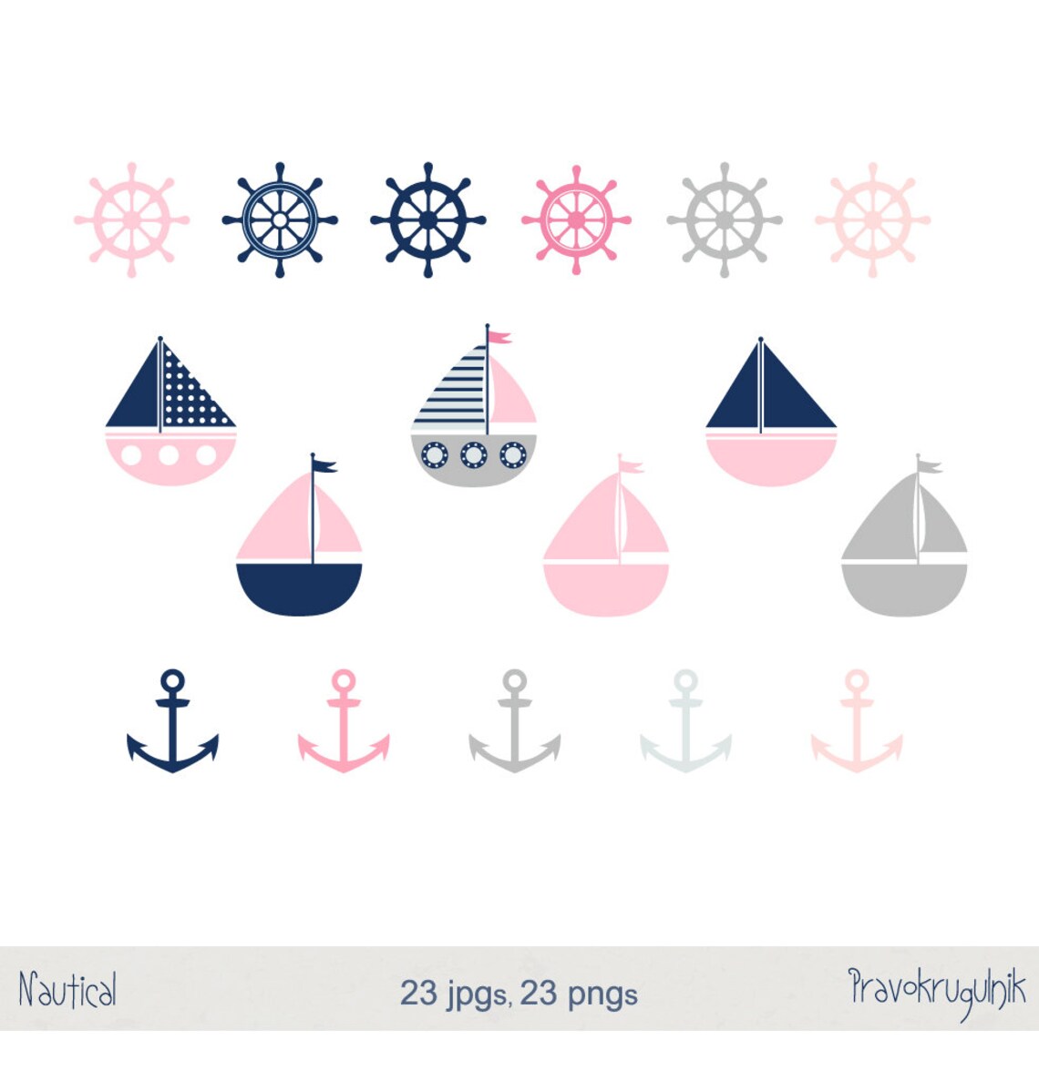 Girl Nautical Clipart, Sea Party Clipart, Navy Pink Nautical Clipart ...