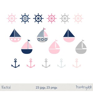 Girl Nautical Clipart, Sea Party Clipart, Navy Pink Nautical Clipart ...