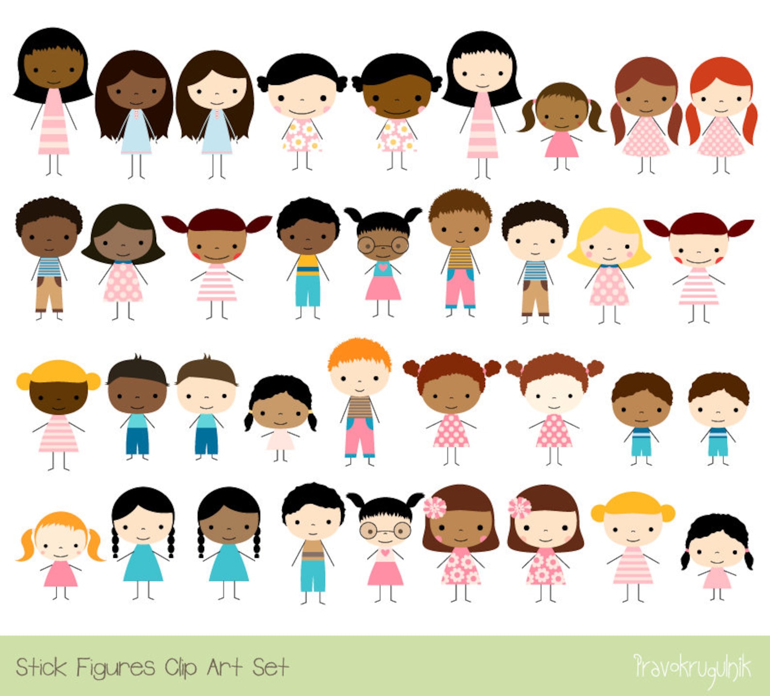 Cute Children Clipart, Multicultural Clip Art Multiracial, Stick Figure ...