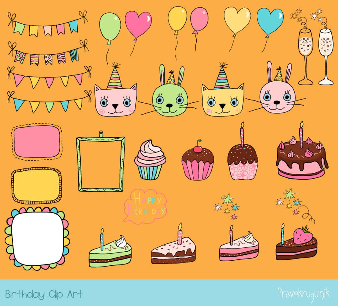 Cute Birthday Clipart Bunting, Birthday Party Clip Art Balloon ...