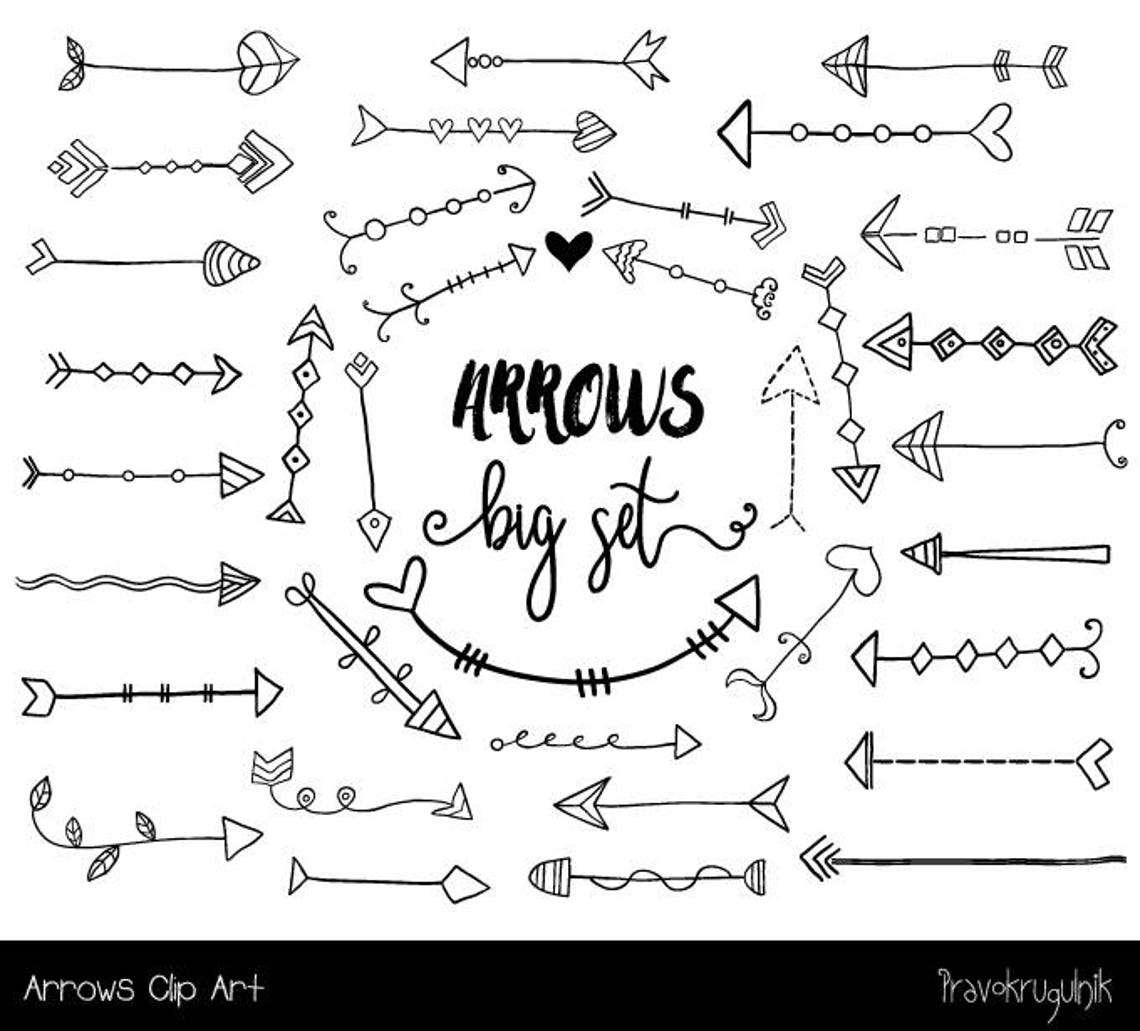 Doodle arrow clipart set Rustic arrow clipart Hand drawn | Etsy