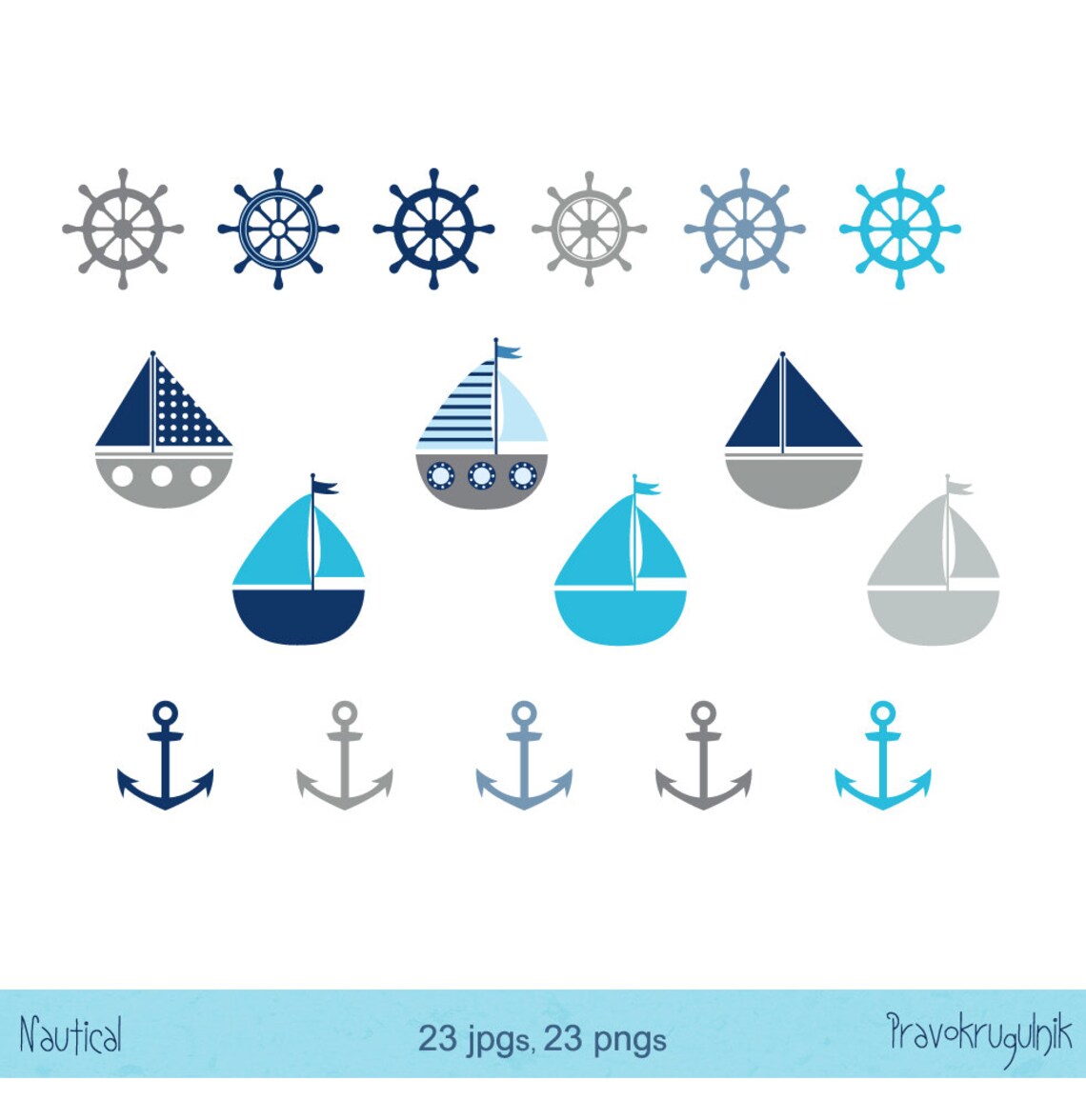 Grey Nautical Clipart, Nautical Clip Art Set, Cute Sailing Clipart ...