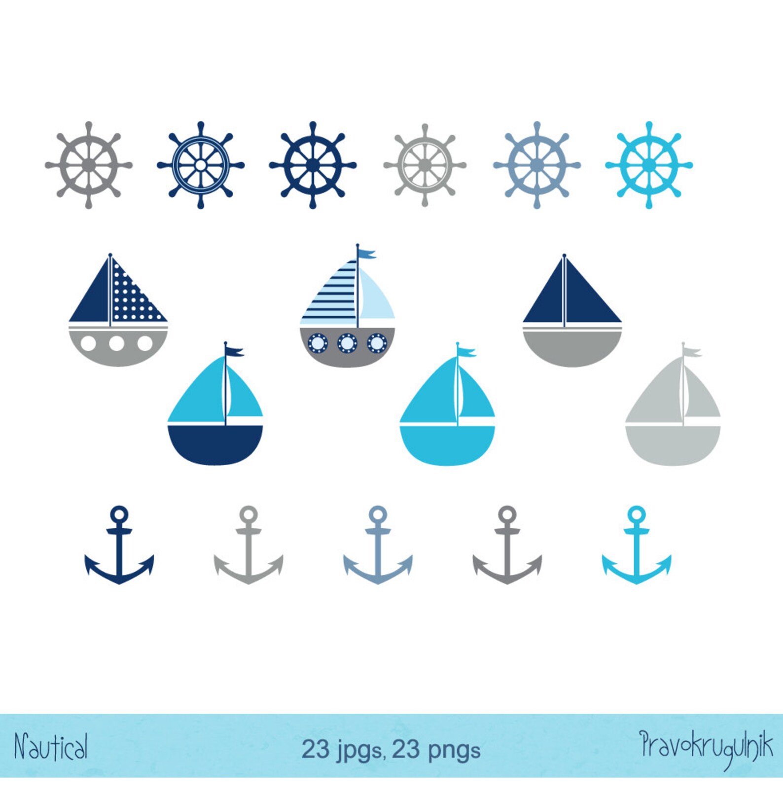 Grey Nautical Clipart, Nautical Clip Art Set, Cute Sailing Clipart ...