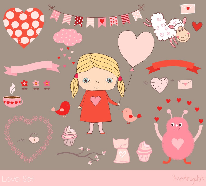 Love Clipart Collection, Hand Drawn Valentine Clip Art, Valentine's Day ...