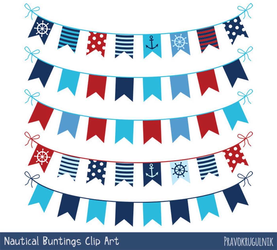 Nautical Bunting Clipart Red Blue, Nautical Banner Clip Art, Navy ...