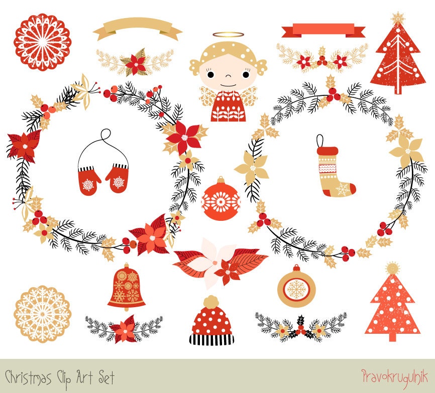 Cute Christmas Clipart Set, Holiday Digital Christmas Border Clipart ...