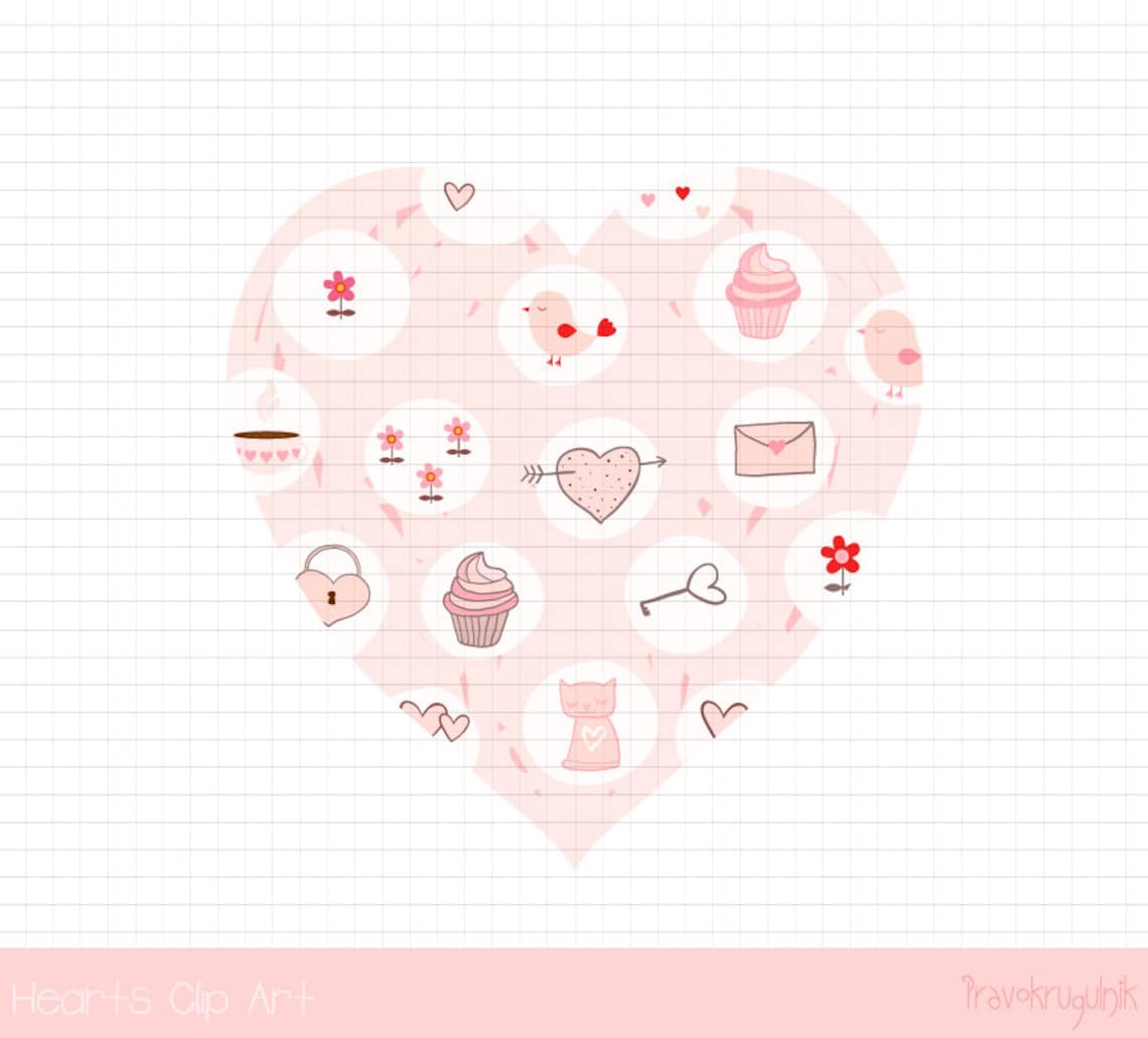Valentine Heart Clip Art Cute Valentine Clipart Kawaii Clip - Etsy