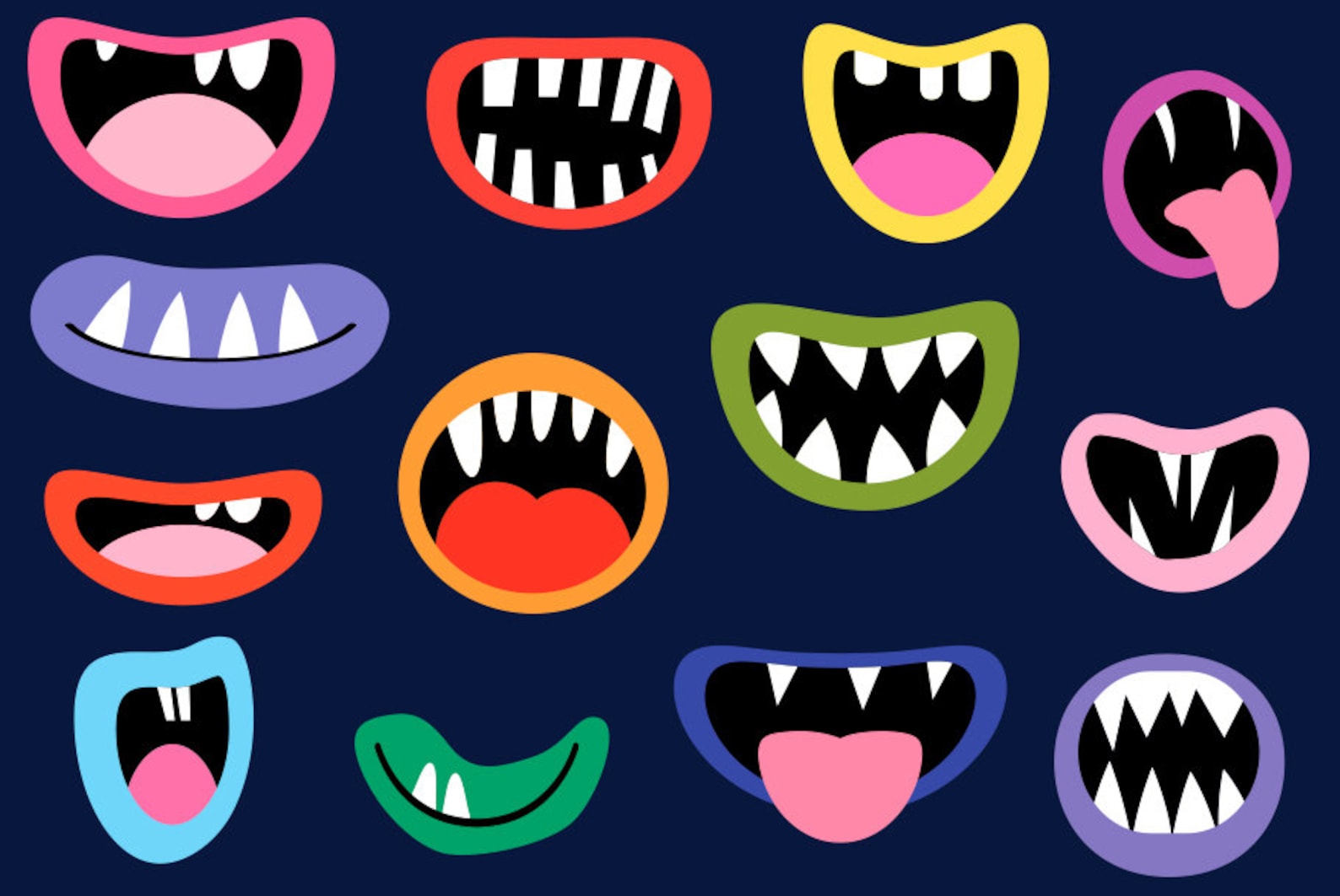 Monster Mouths Clipart Set Funny Face Element Silly Alien Teeth Clip ...