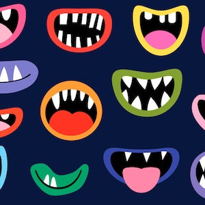 Monster Mouths Clipart Set Funny Face Element Silly Alien Teeth Clip ...