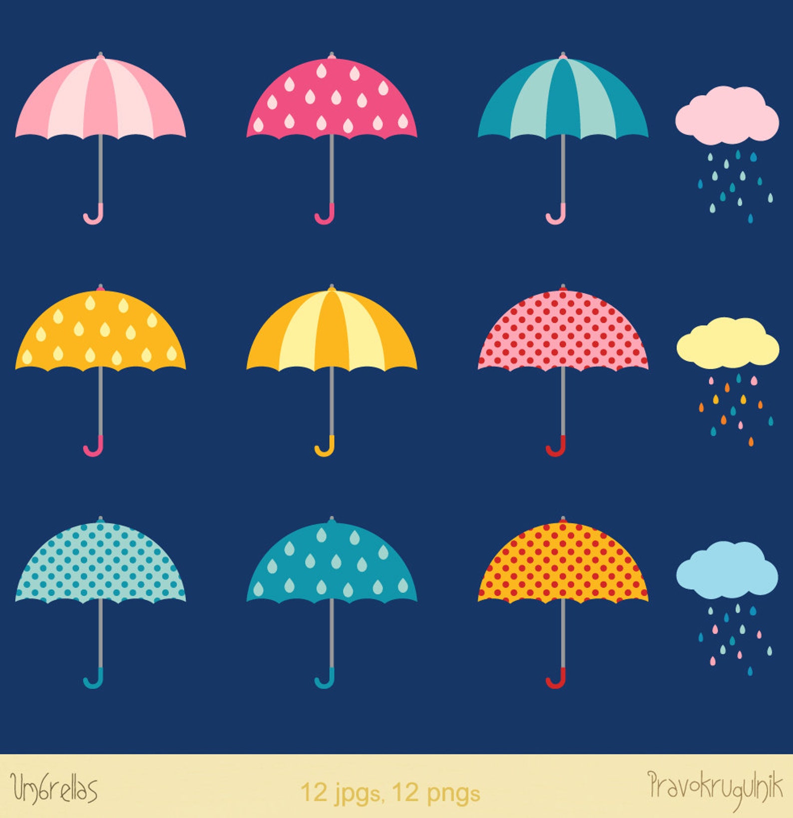 Umbrellas Clipart Clip Art, Rainy Clouds Clipart, Rainy Day Clipart ...