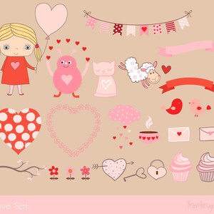 Love Clipart Collection, Hand Drawn Valentine Clip Art, Valentine's Day ...