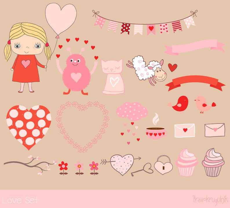 Love Clipart Collection, Hand Drawn Valentine Clip Art, Valentine's Day ...