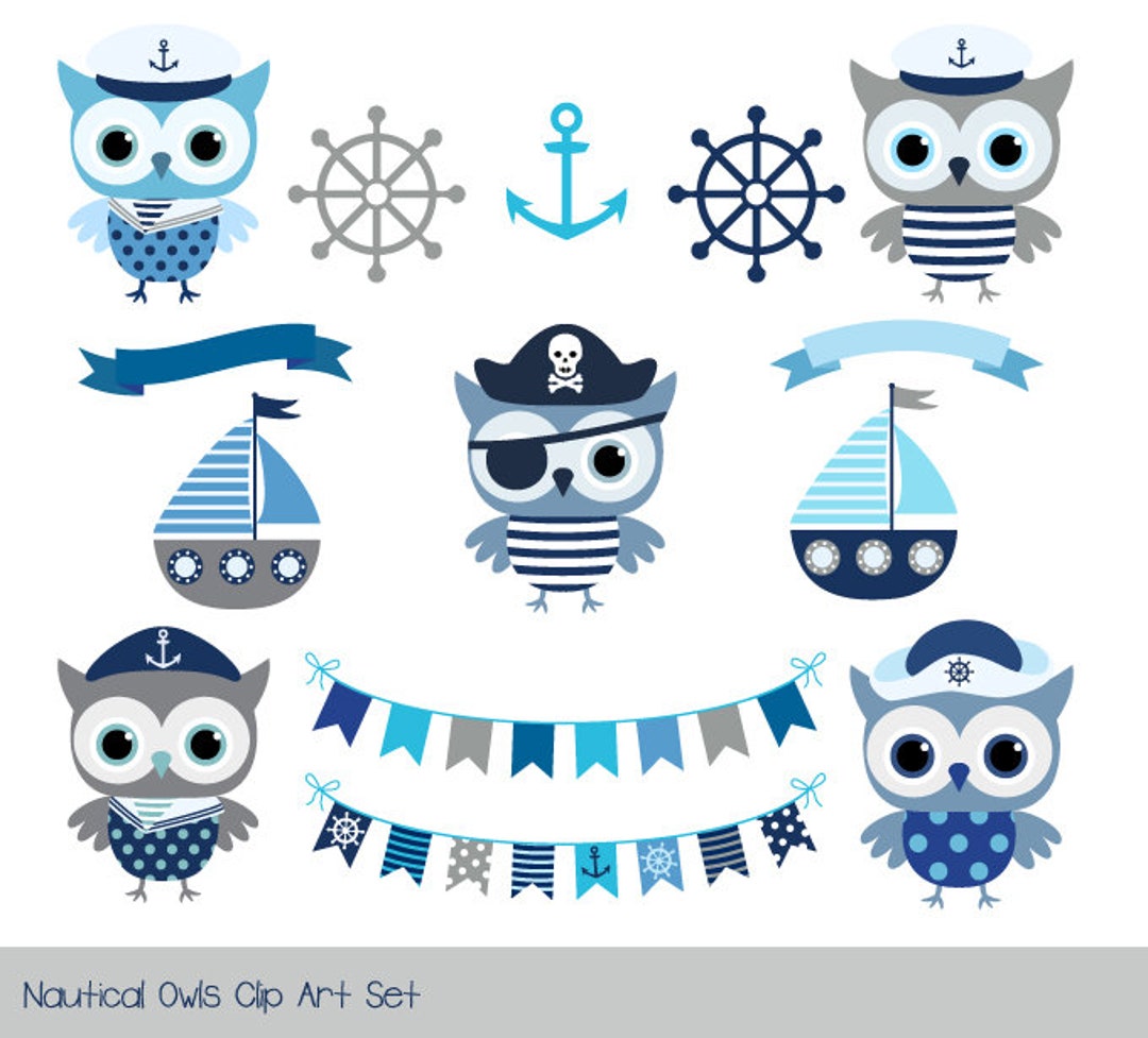 Cute Nautical Clipart Owl, Sailor Owl Pirate Clipart Boy Nautical Clip ...