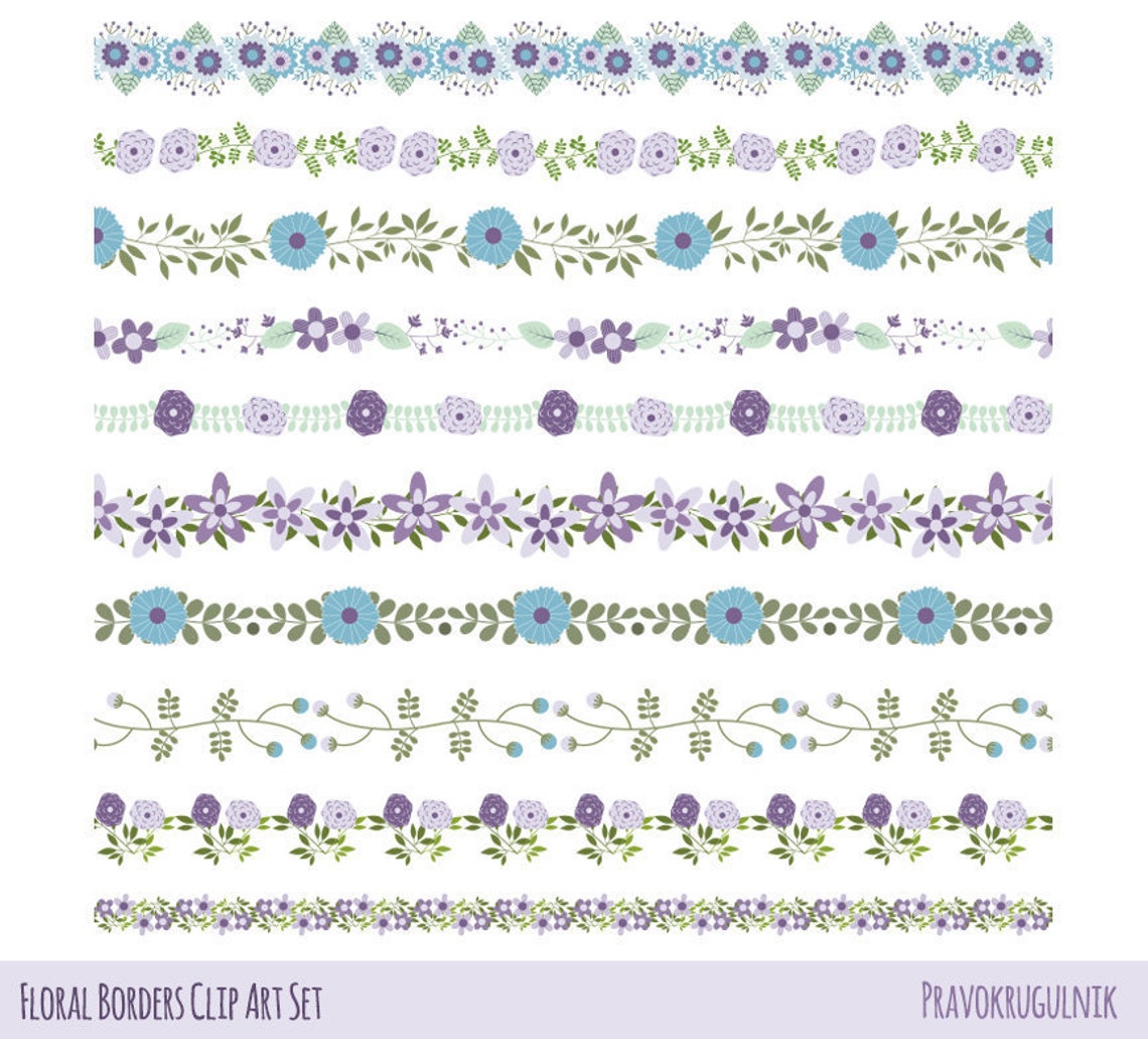 Violet Flower Border Clipart Cute Floral Border Clip Art - Etsy