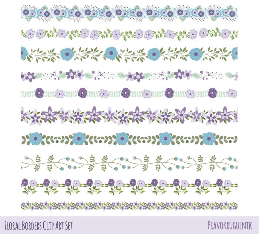 Violet Flower Border Clipart, Cute Floral Border Clip Art, Mint Wedding ...