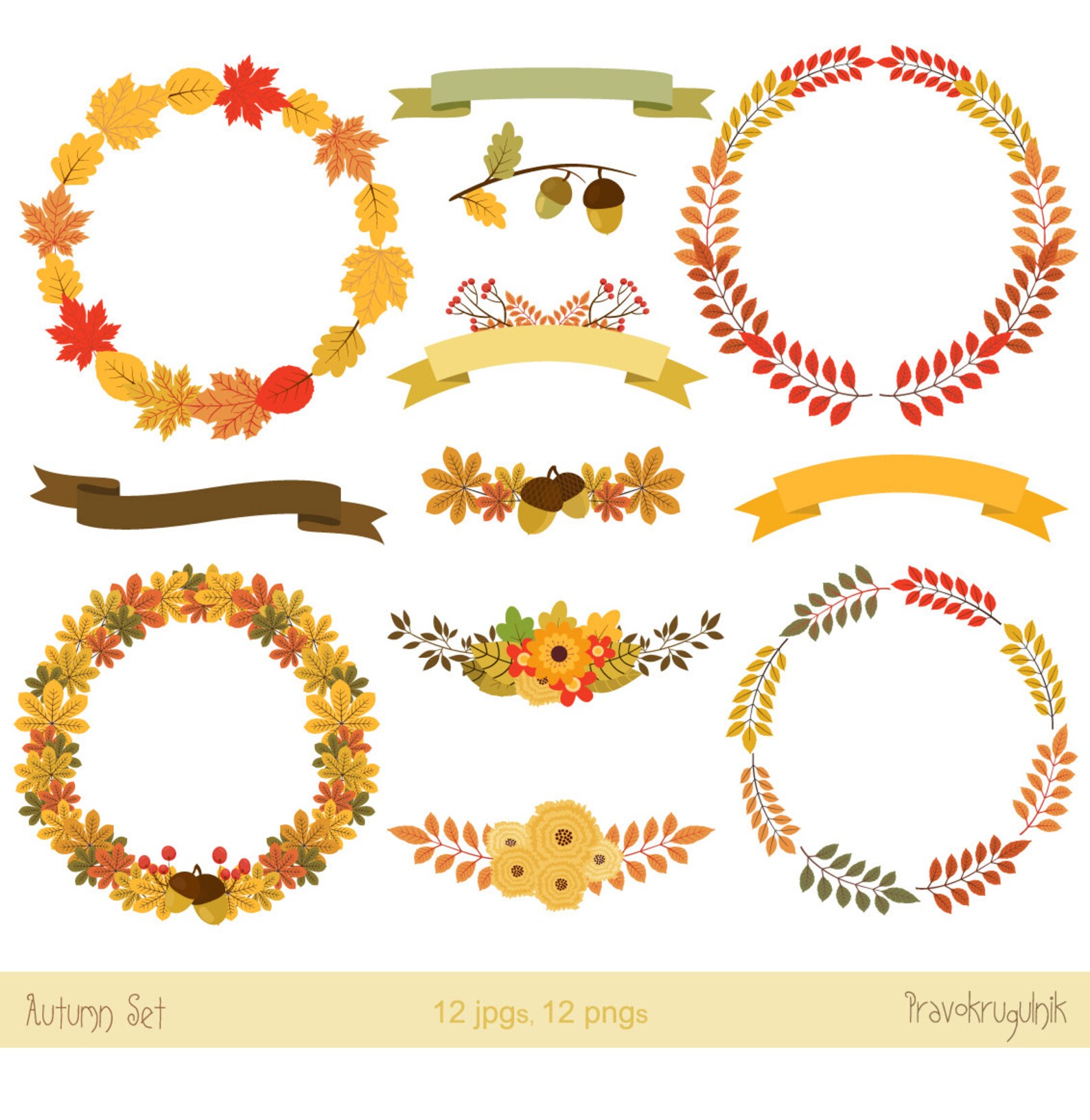 Autumn Flower Clipart, Fall Wreath Clipart, Fall Leaves Frame, Wreath ...