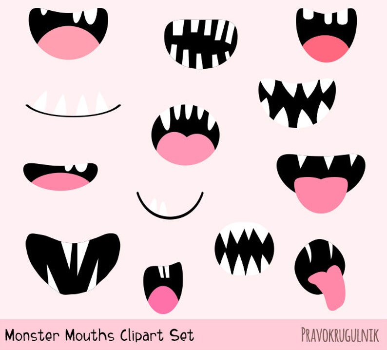 Monster Mouths Clipart Set Silly Alien Teeth Clip Art Funny Face ...