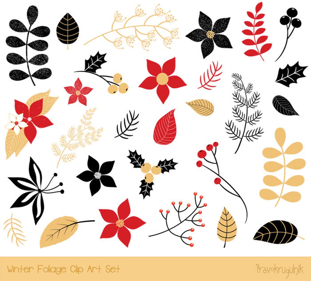 Christmas Flower Clipart, Christmas Foliage Clipart, Holiday Floral ...