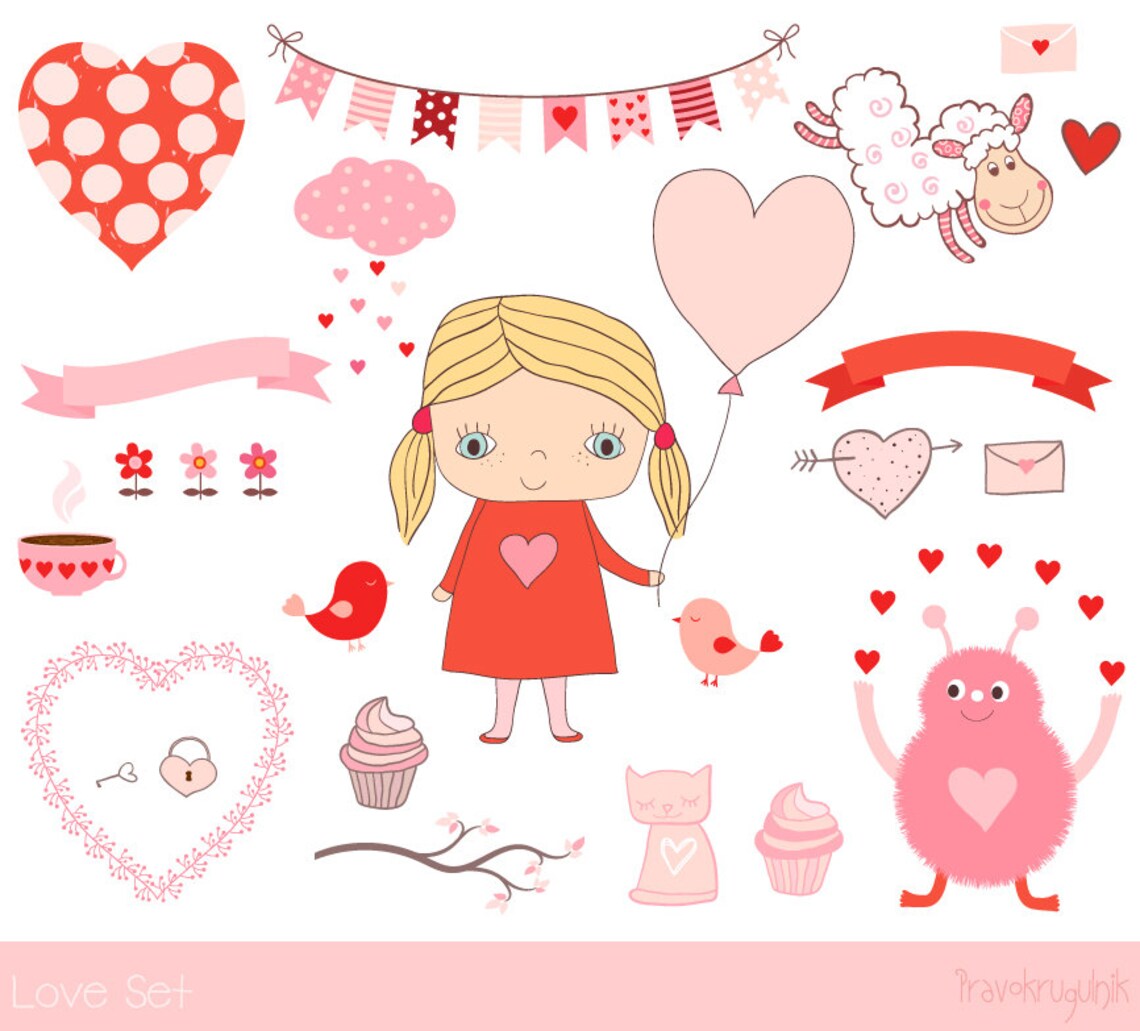 Love Clipart Collection Hand Drawn Valentine Clip Art - Etsy