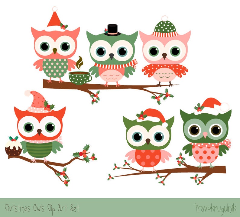 Christmas Owl Clipart Set, Cute Christmas Clipart, Cute Owl Clip Art ...