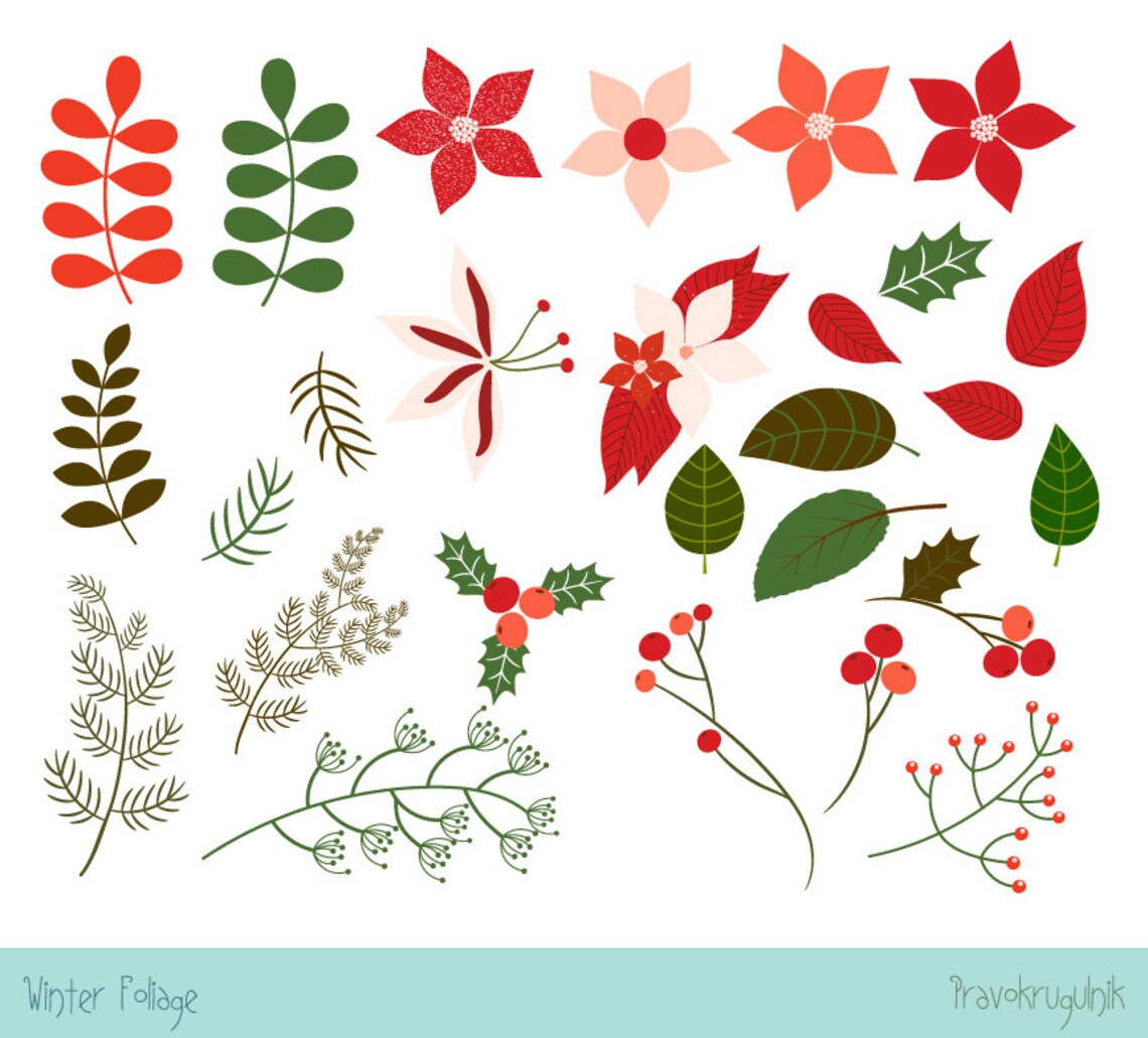 Christmas Foliage Clipart, Christmas Flower Clipart, Card Making ...