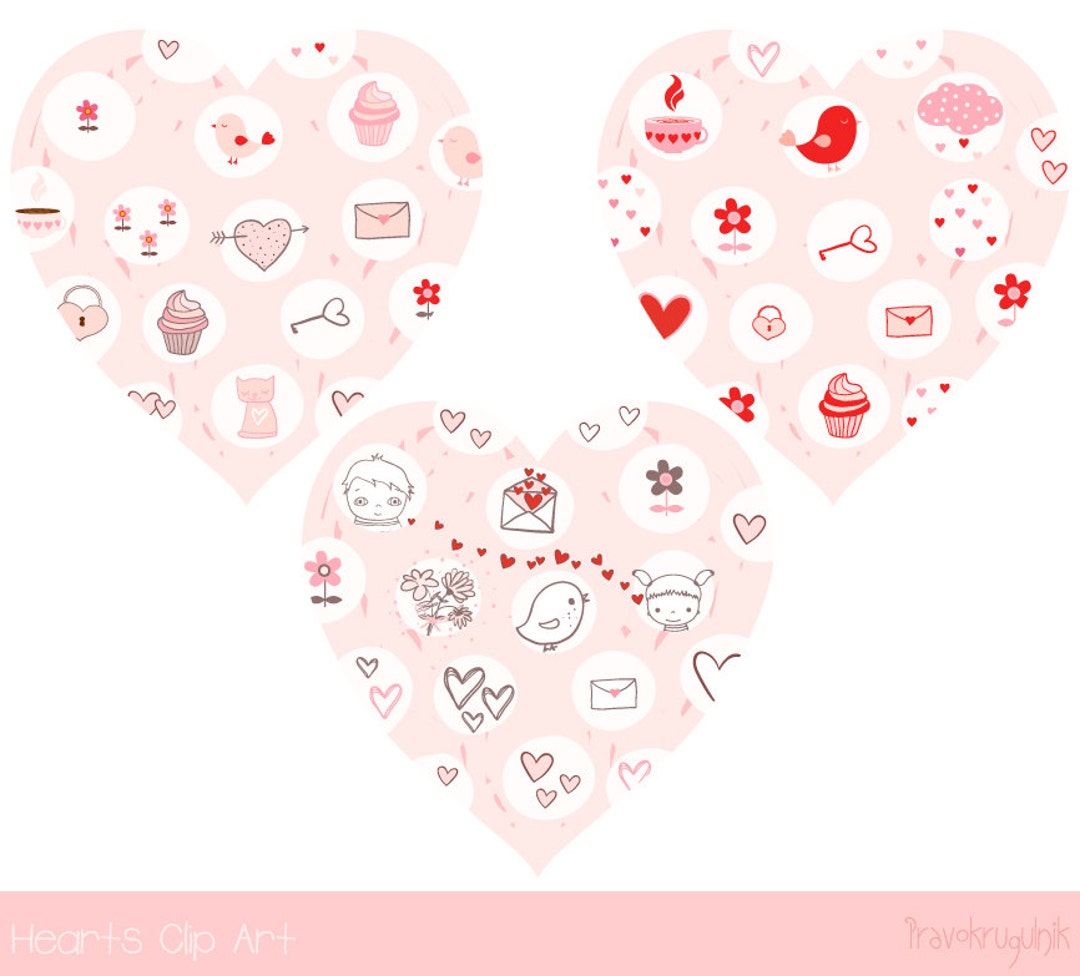 Valentine Heart Clip Art Cute Valentine Clipart Kawaii Clip - Etsy