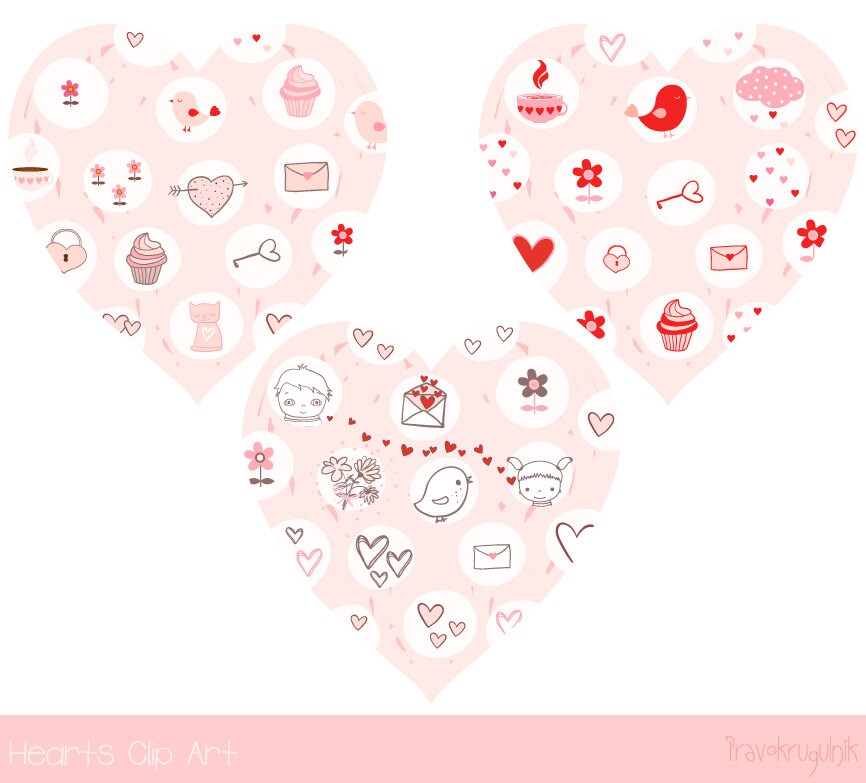Valentine Heart Clip Art Cute Valentine Clipart Kawaii Clip - Etsy