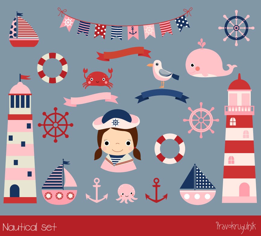 Pink Nautical Clipart, Lighthouse Clip Art Baby Shower, Cute Girl ...