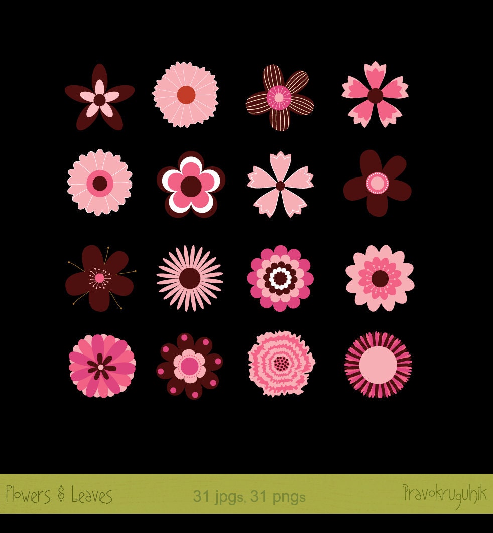 Mod Flowers Clipart Floral Elements Clipart Single Flowers - Etsy