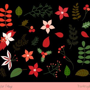 Christmas Foliage Clipart, Christmas Flower Clipart, Card Making ...