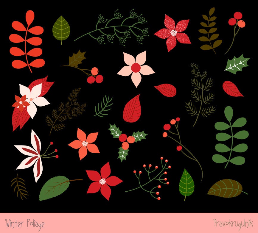 Christmas Foliage Clipart, Christmas Flower Clipart, Card Making ...