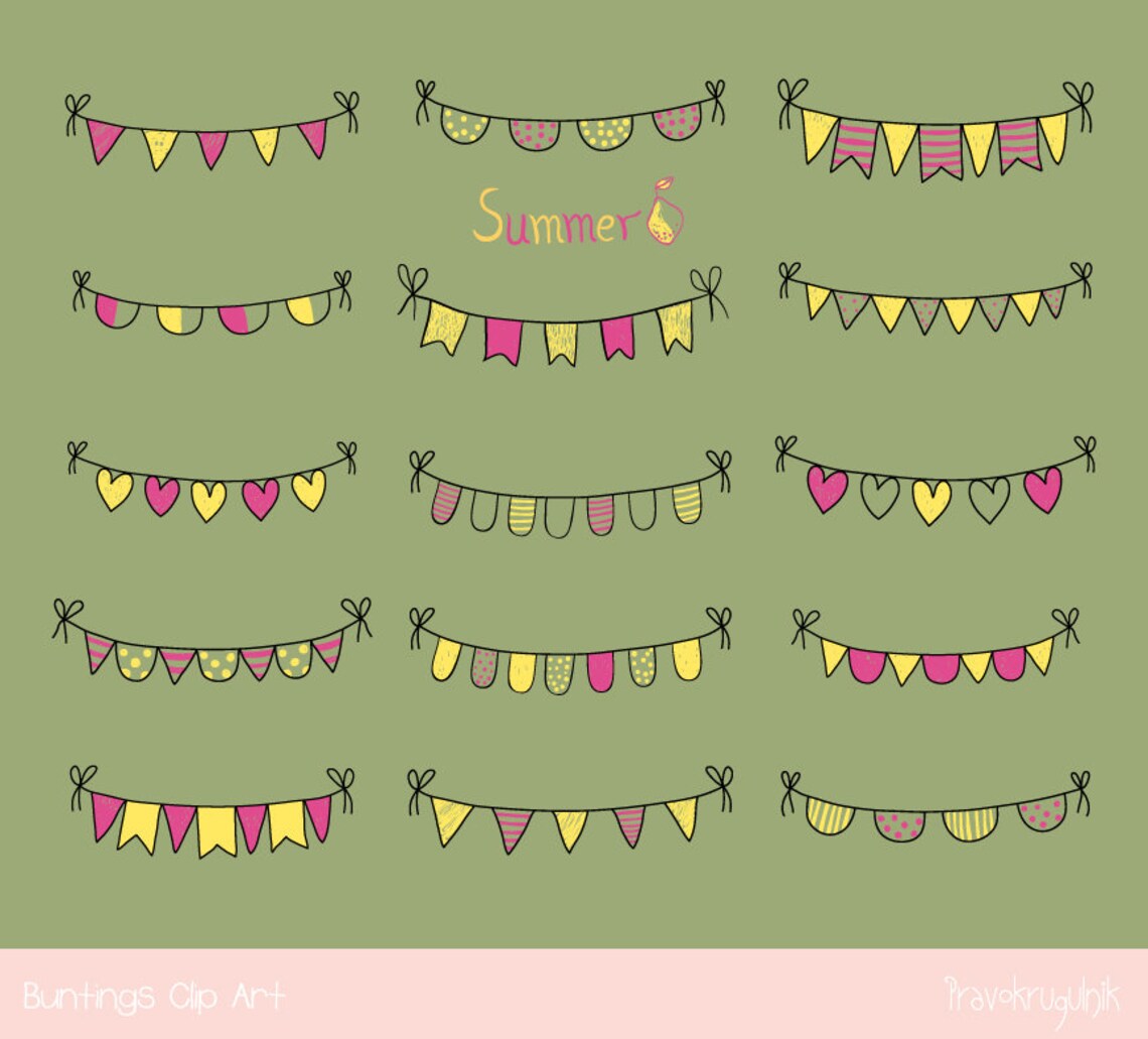 Cute Doodle Bunting Clipart Yellow and Purple Summer Bunting - Etsy