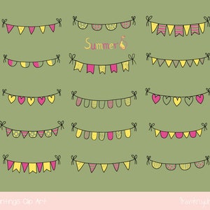 Cute Doodle Bunting Clipart, Yellow and Purple Summer Bunting Clip Art ...