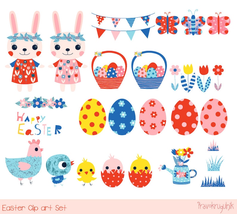 Cute Easter Clipart Spring Happy Easter Clip Art Set Easter - Etsy