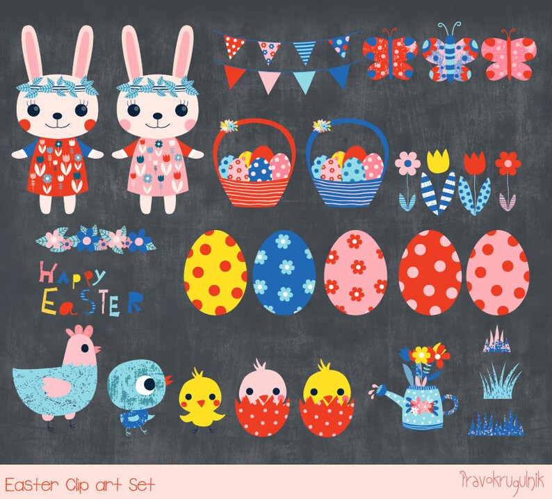 Cute Easter Clipart Spring Happy Easter Clip Art Set Easter - Etsy