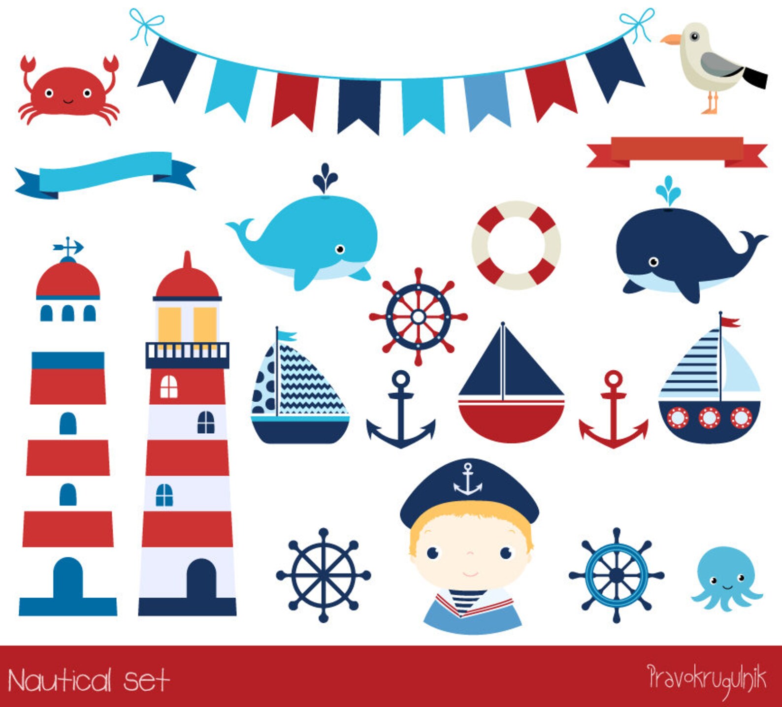 Cute Nautical Clipart, Lighthouse Clip Art Anchor, Marine Sailing Party ...