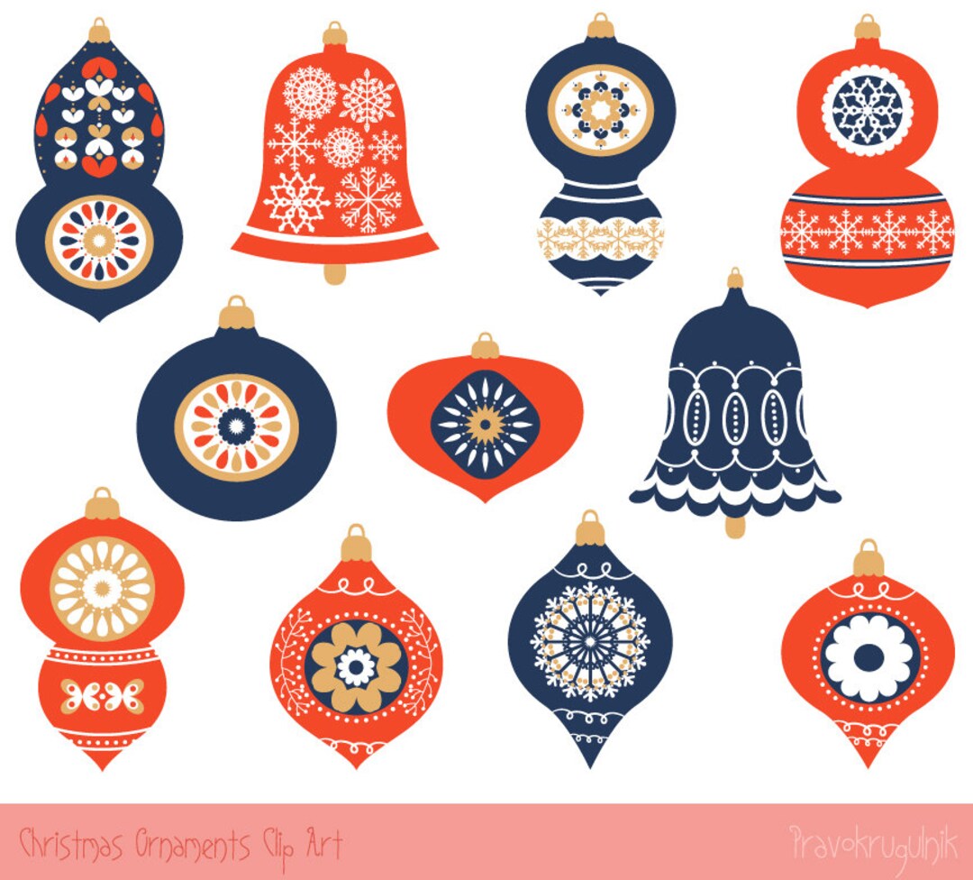 Blue Red Christmas Ornament Clipart Set, Holiday Clip Art, Christmas ...