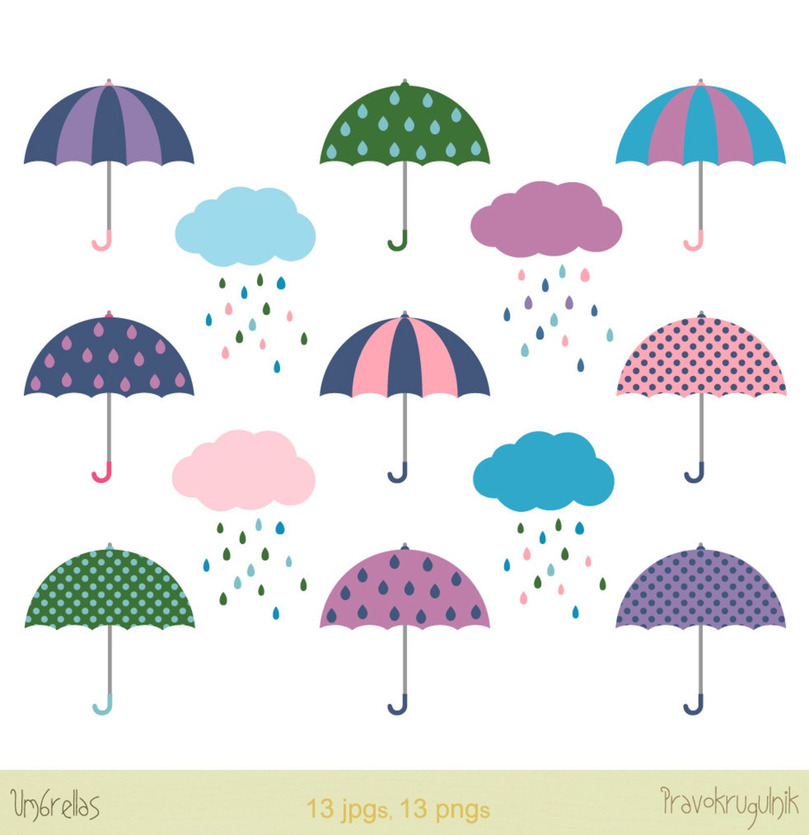 Umbrella Clip Art, Digital Umbrella Clipart, Rainy Season Clipart ...