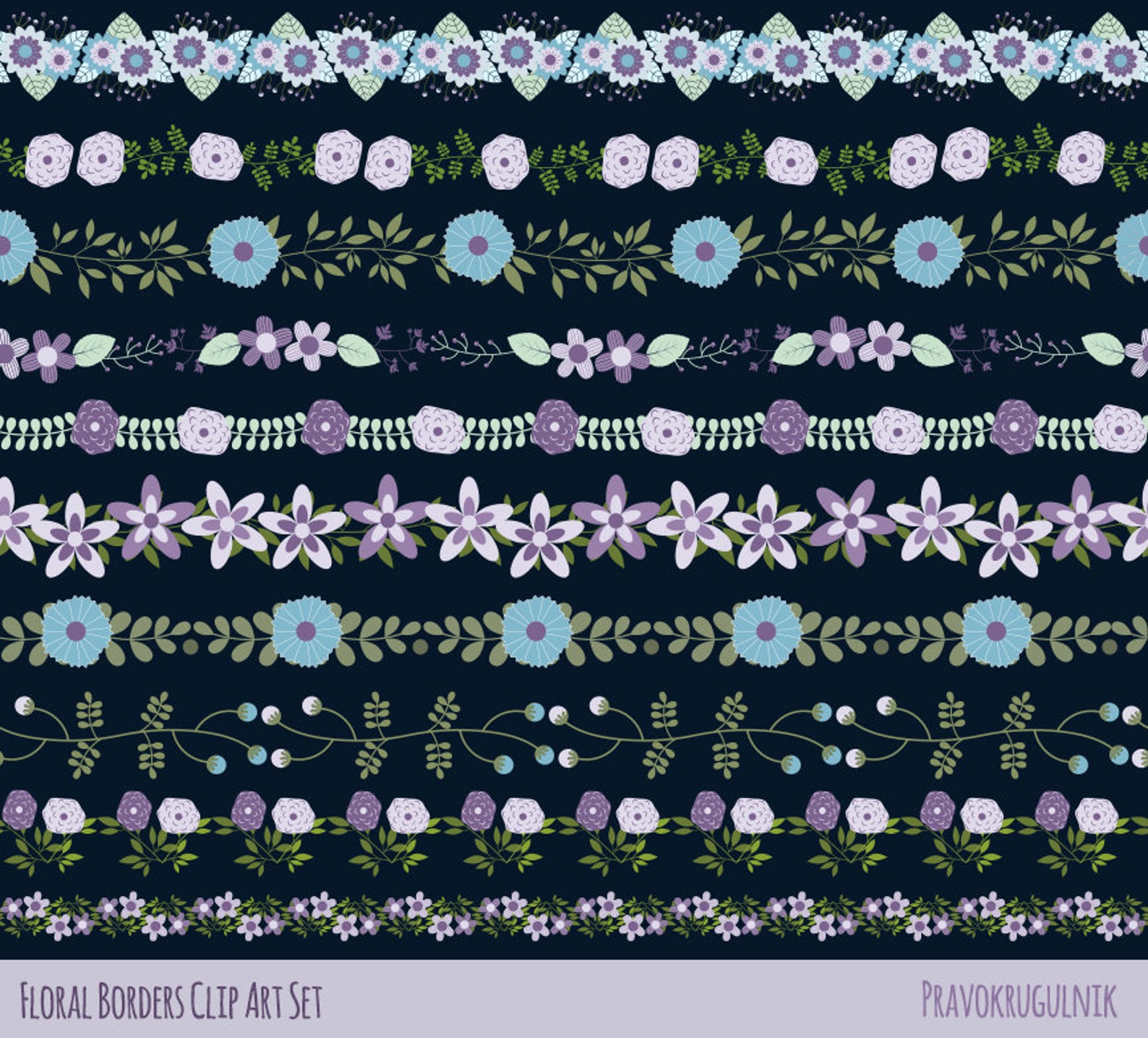 Violet Flower Border Clipart, Cute Floral Border Clip Art, Mint Wedding ...