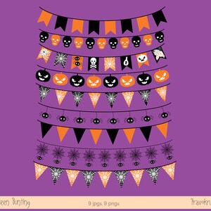 Halloween Digital Banner, Halloween Bunting Clipart, Orange and Black ...