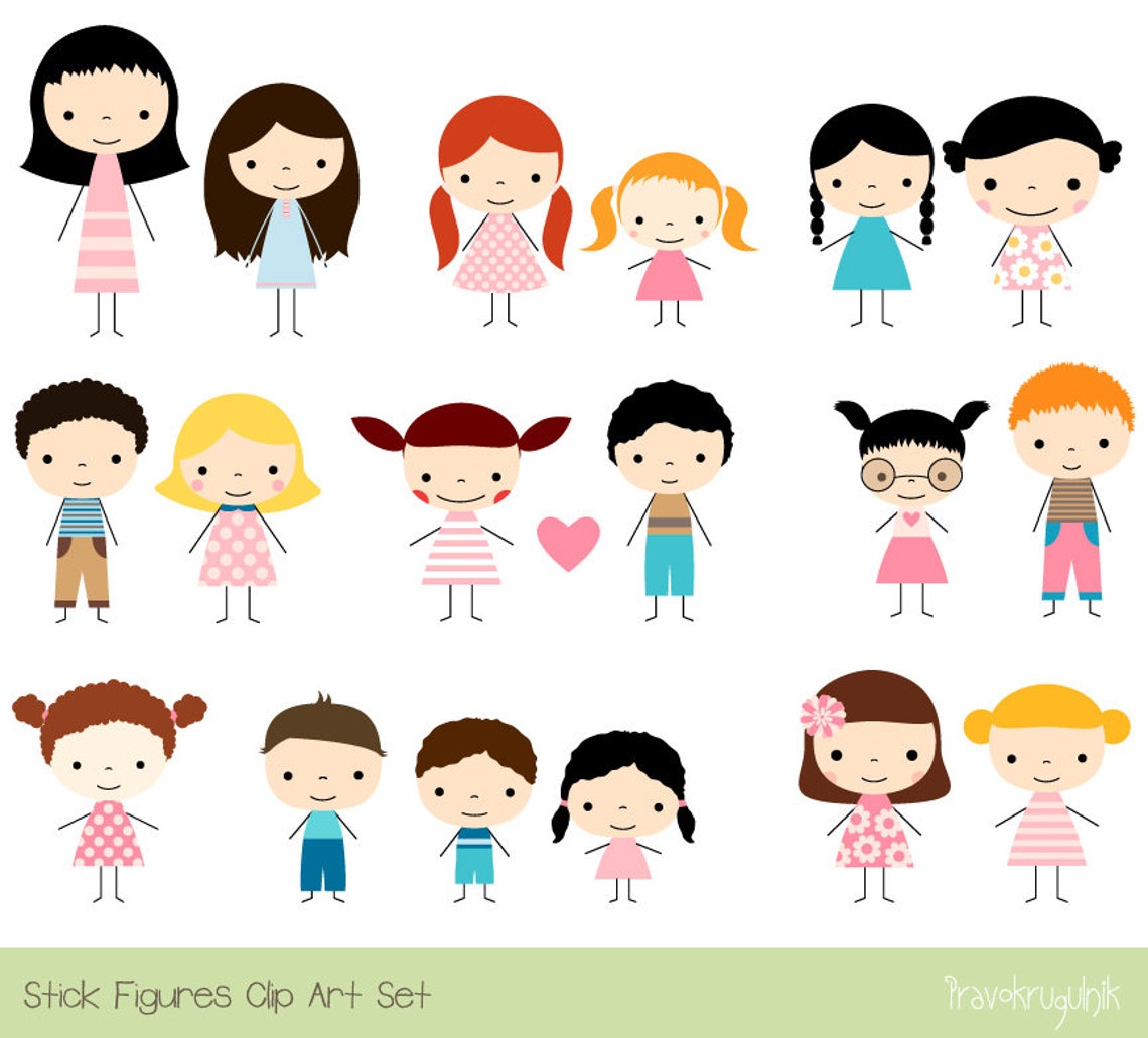 Cute Children Clipart, Multicultural Clip Art Multiracial, Stick Figure ...