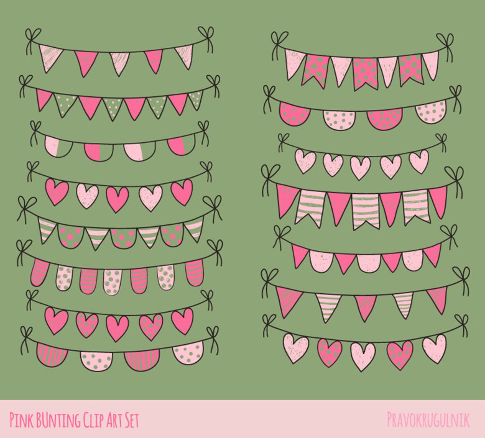 Valentine Bunting Clipart, Love Bunting Clip Art, Cute Hand Drawn ...