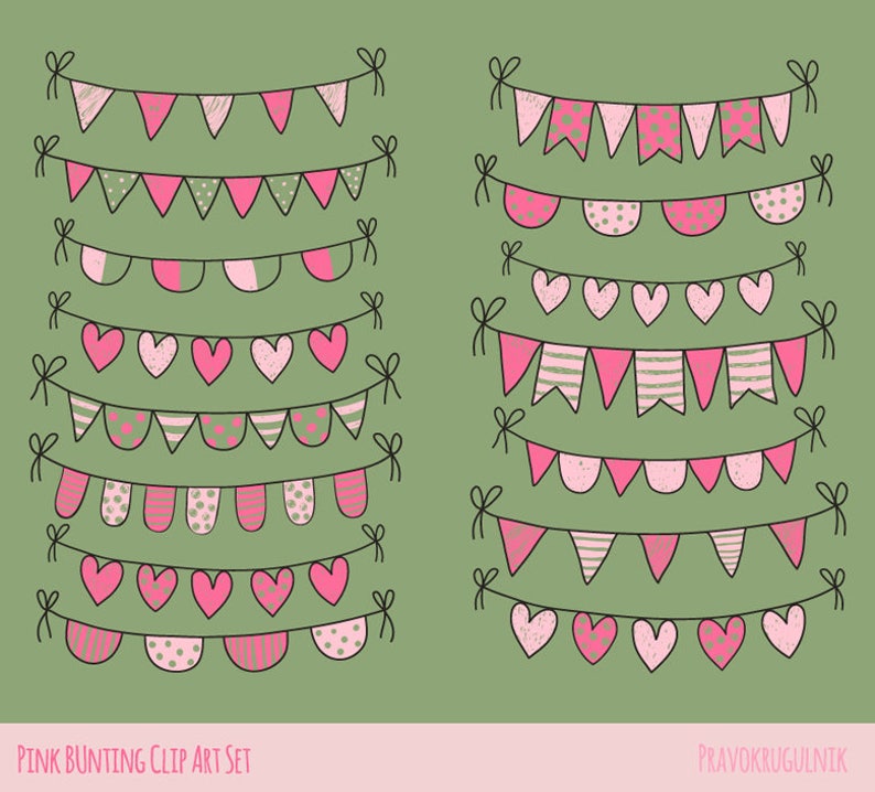 Valentine Bunting Clipart, Love Bunting Clip Art, Cute Hand Drawn ...