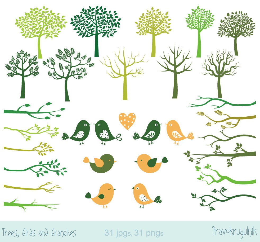Tree Bird Clip Art, Tree Bird Clipart, Love Birds Clip Art, Tree ...
