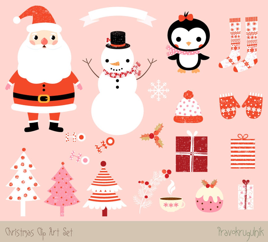 Kawaii Christmas Clipart Images, Cute Christmas Clip Art Set, Santa ...