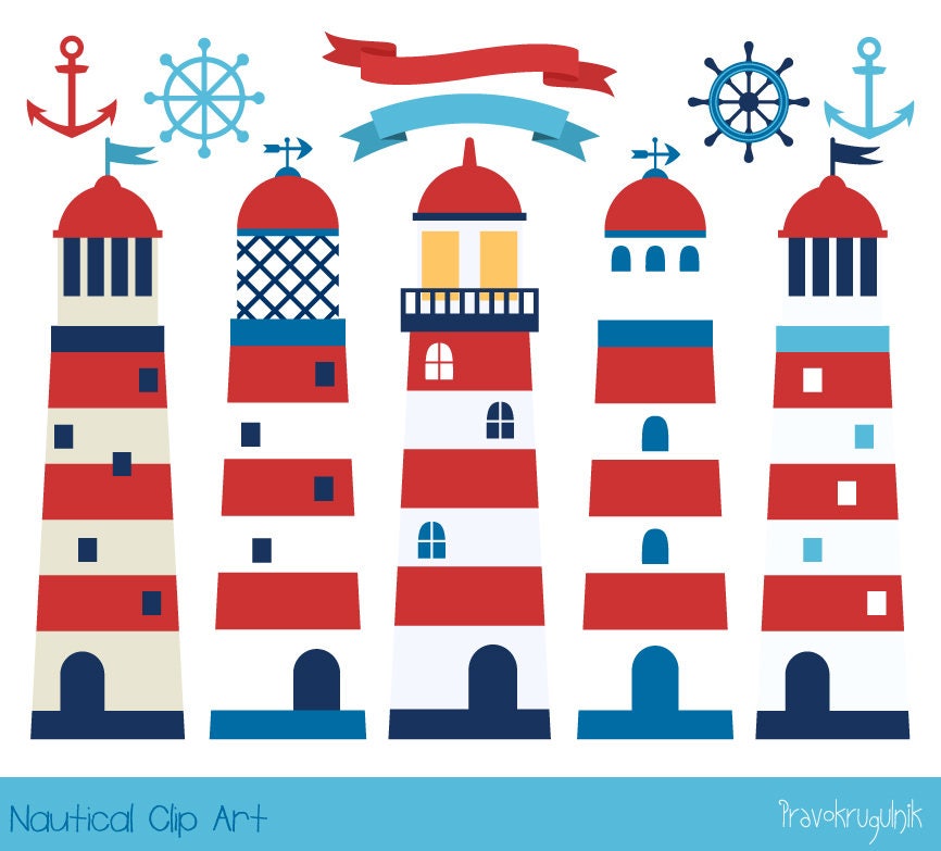 Cute Lighthouse Clipart, Red Navy Sea Clipart, Boy Nautical Clipart ...