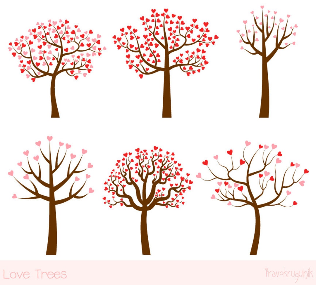 Love Tree Clipart Set, Wedding Tree Clip Art, Valentine Tree Clipart ...