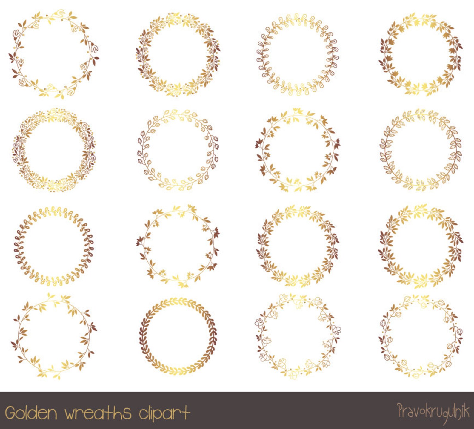Gold Frame Clipart, Golden Leaf Circle Frame Clipart, Elegant Floral ...