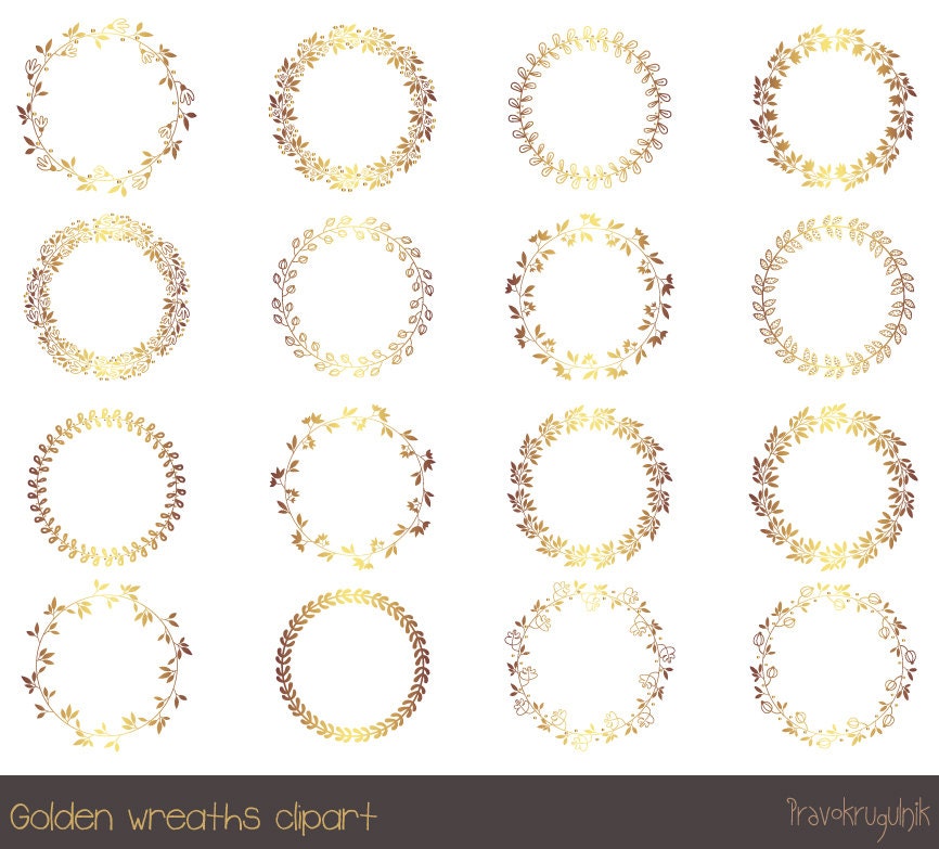 Gold Frame Clipart, Golden Leaf Circle Frame Clipart, Elegant Floral ...